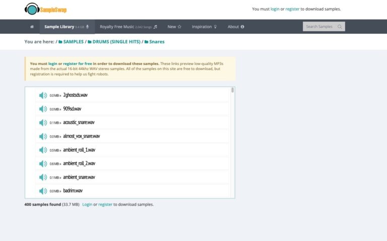 1,600 Free Snare Drum Samples, Loops, Snare Sample Packs