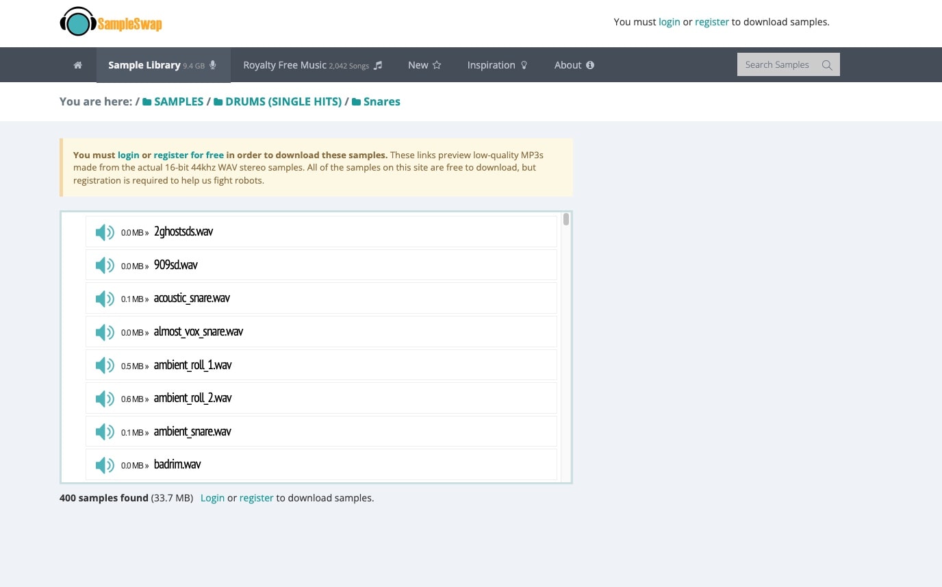 1,600 Free Snare Drum Samples, Loops, Snare Sample Packs